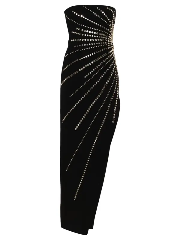 NISSA Mirrored-studs Asymmetric Maxi Dress - Black