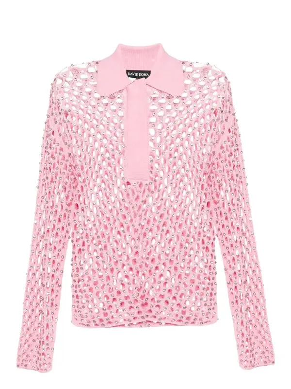 David Koma Crystal-embroidered Net Top - Pink