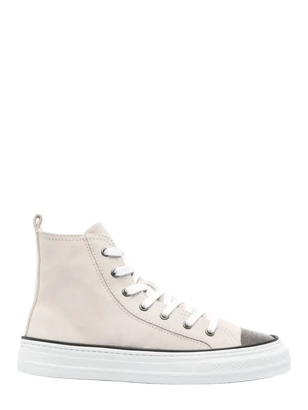 Brunello Cucinelli Monili Embellished High-top Sneakers - Neutrals