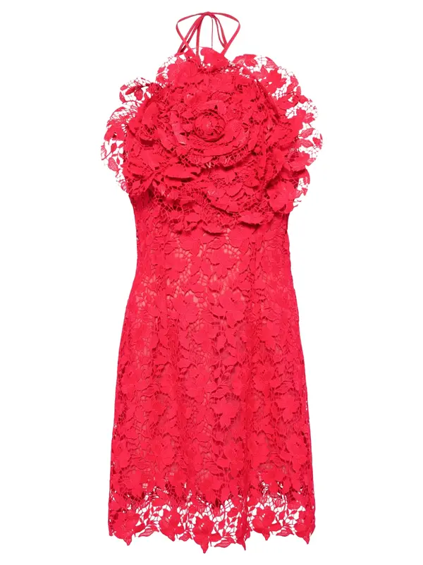 Oscar De La Renta Floral Appliqué Lace Minidress - Red