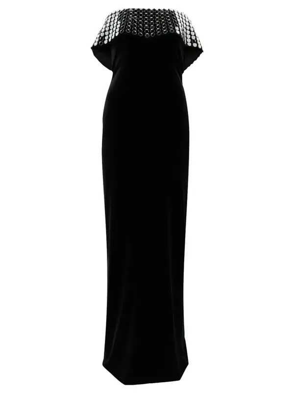 NISSA Mirror-embellished Velvet Gown - Black