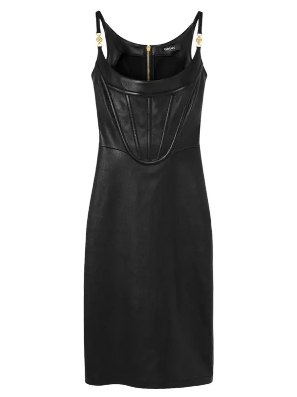Versace Corset-style Leather Midi Dress - Black