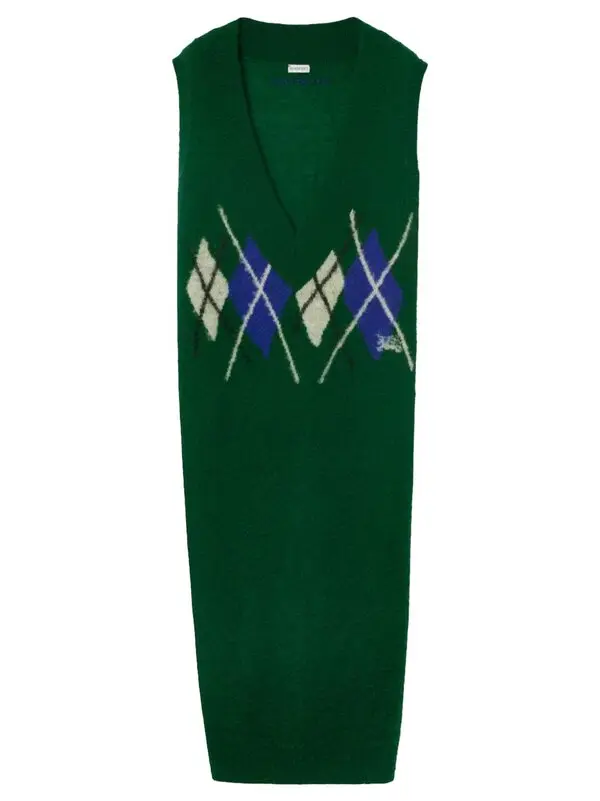Burberry Argyle-intarsia Wool Maxi Dress - Green