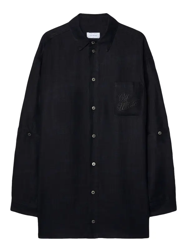 Off-White Logo-embroidered Panelled Linen Shirt Jacket - Black