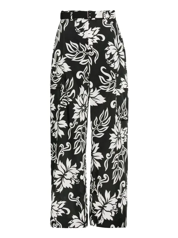 Sacai Floral-print Palazzo Trousers - Black