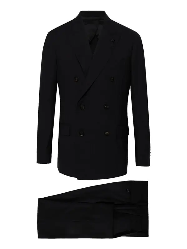 LARDINI Double-breasted Wool Suit - Blue