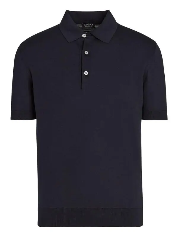 Zegna Ribbed-trim Cotton Polo Shirt - Blue