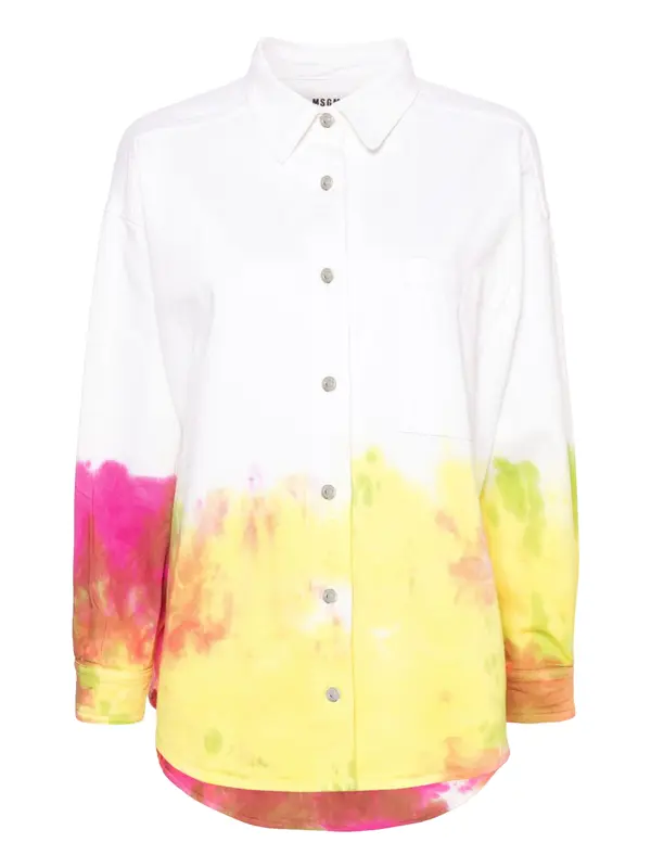 MSGM Tie-dye Denim Shirt - White