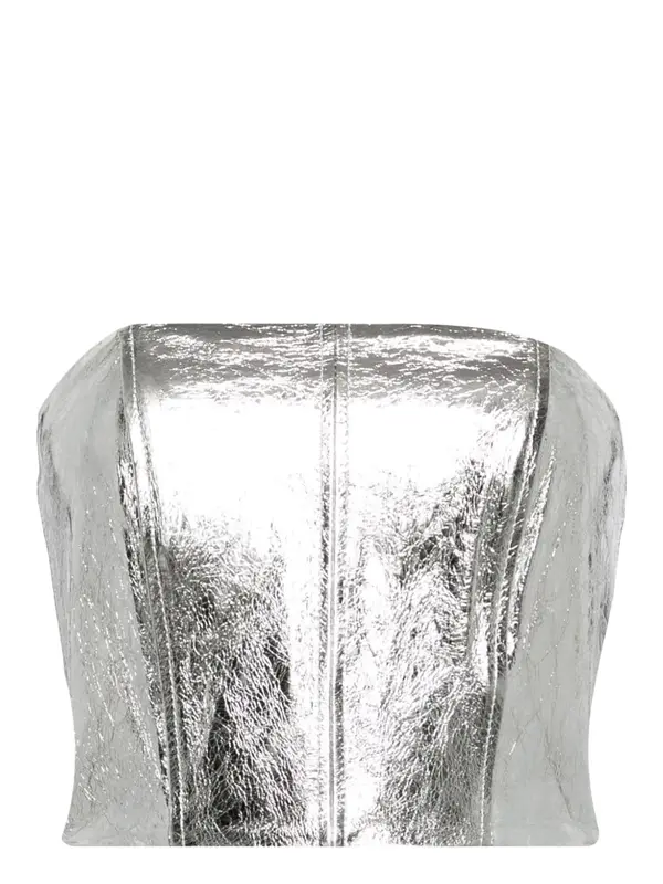 David Koma Bandeau Leather Crop Top - Silver