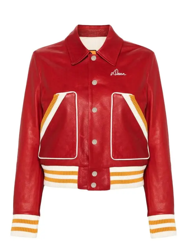 Dsquared2 Varsity Leather Bomber Jacket - Red