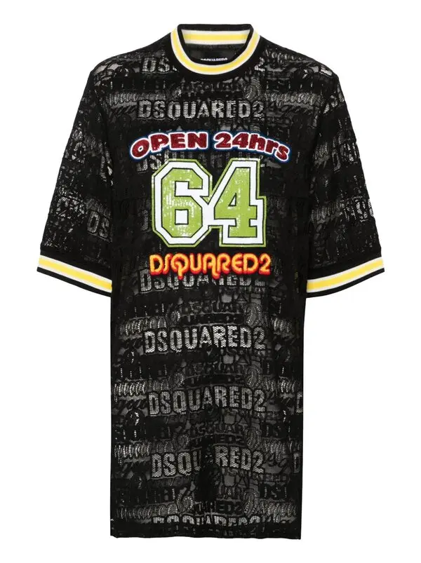 Dsquared2 64 Lacey T-shirt Dress - Black