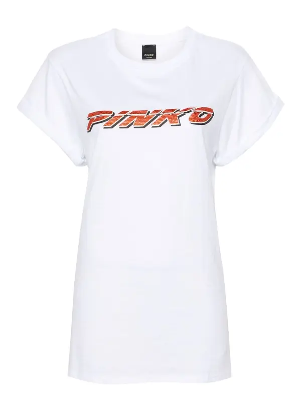 Pinko Rhinestone-logo T-shirt - White