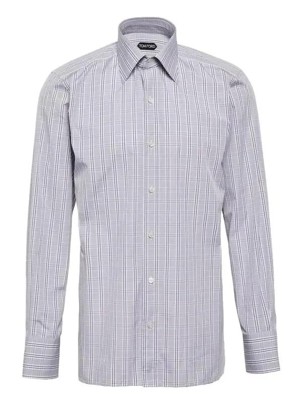 TOM FORD Checked Cotton Poplin Shirt - Grey
