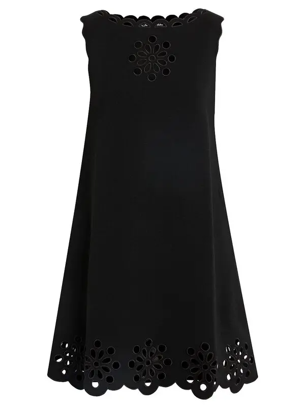 Oscar De La Renta Broderie Anglaise Knitted Mini Dress - Black
