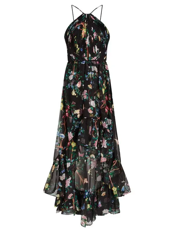 Marchesa Ruffled Floral-print Gown - Black