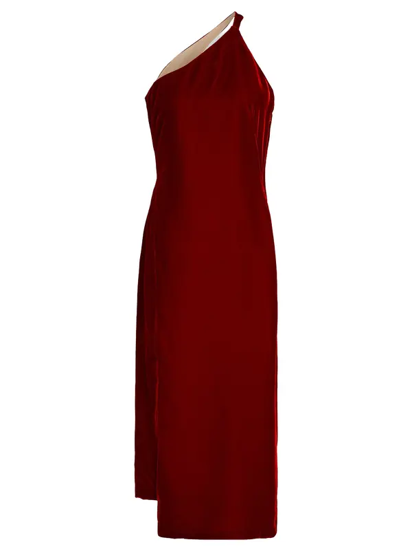 Oscar De La Renta One-shoulder Velvet Midi Dress - Burgundy