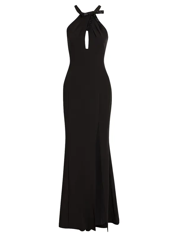 Marchesa Cutout Bow-detailed Stretch-crepe Gown - Black