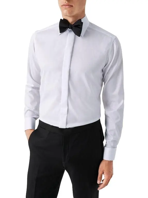 Eton Slim Fit Twill Fly Front Tuxedo Shirt - White