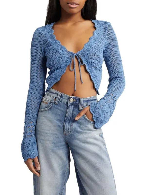 BDG URBAN OUTFITTERS Open Stitch Crop Cardigan - Acid Blue