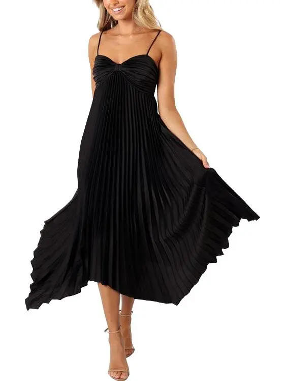 PETAL & PUP Vikki Pleated Satin Maxi Dress - Black