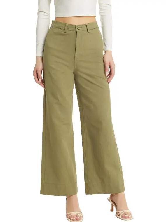 PETAL & PUP Lawrence Wide Leg Pants - Olive Green