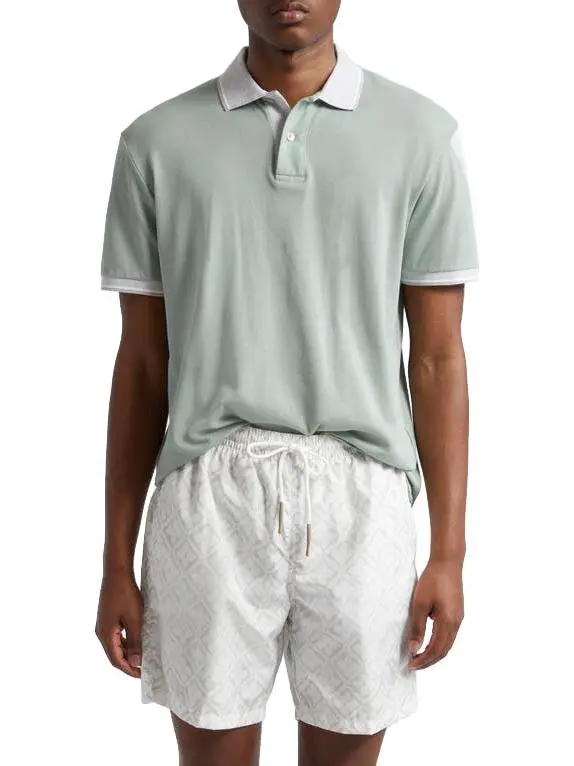 Eleventy Contrast Trim Cotton Piqué Polo - Military Green