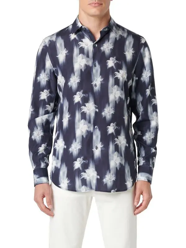 Bugatchi Julian Shaped Fit Floral Print Button-up Shirt - Navy