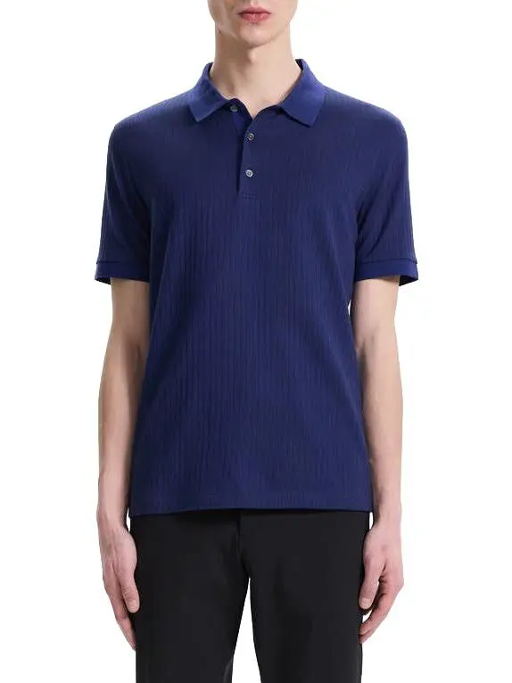 Theory Zelig Jacquard Stripe Cotton Polo - Ocean/ Black