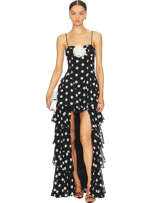 Majorelle Brandi Hi-low Gown - Black & White Dot