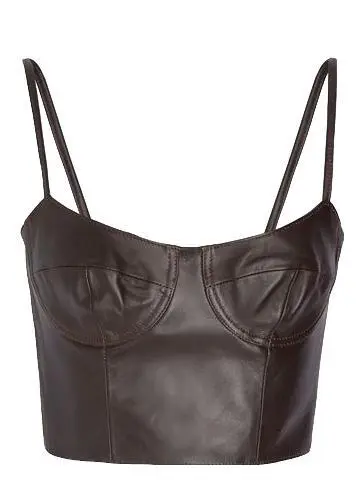 8 BY YOOX Leather Bodycon Crop Top - Brown