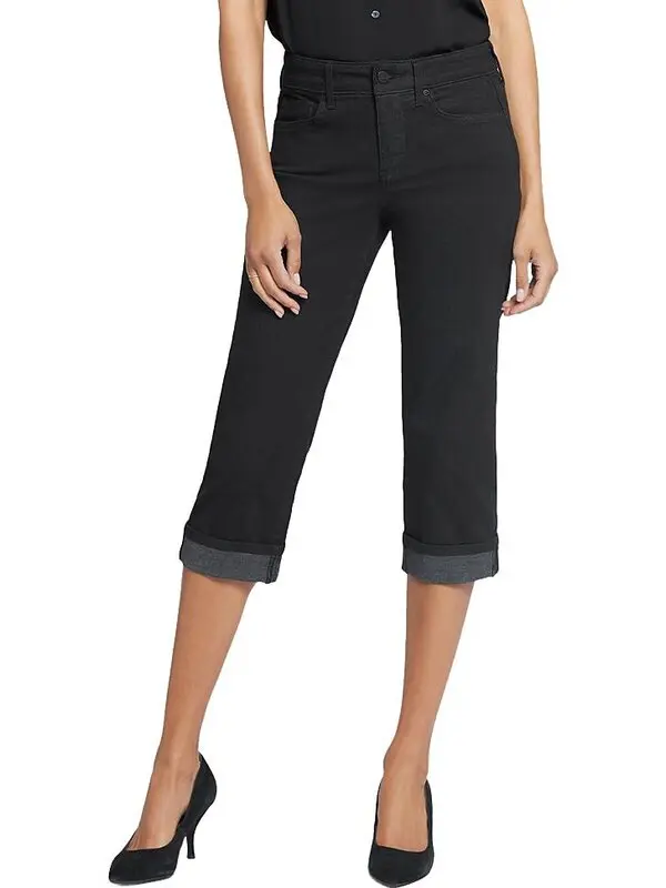 NYDJ Petite Marilyn Cuffed Cropped Straight Jeans - Black
