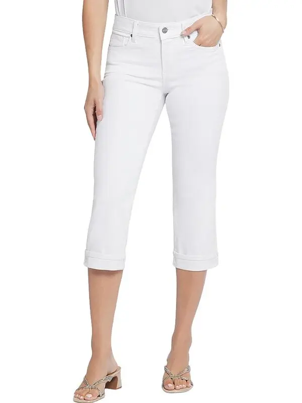 NYDJ Petite Marilyn Cuffed Cropped Straight Jeans - Optic White