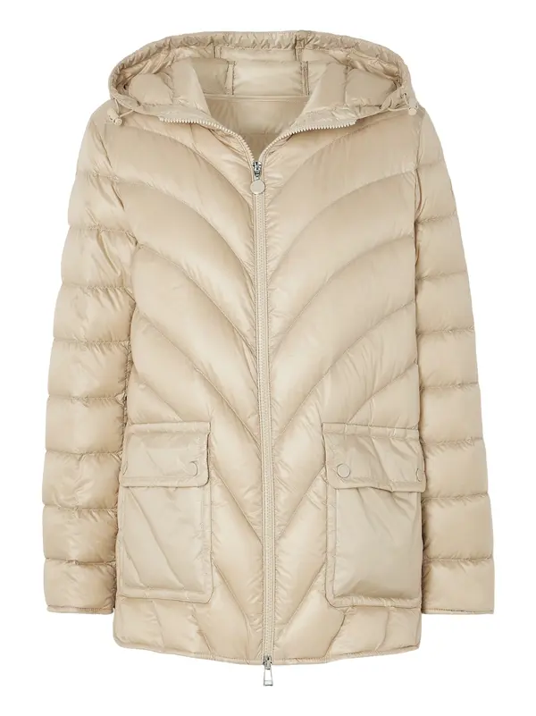 Moncler Argenno Hooded Belted Appliquéd Quilted Down Coat - Neutrals