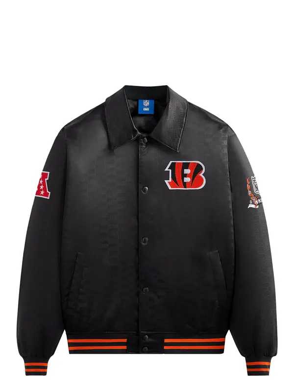 Kith For The Nfl: Bengals Satin Bomber Jacket - Black