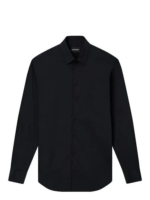 Emporio Armani Stretch Cotton Poplin Shirt - Black