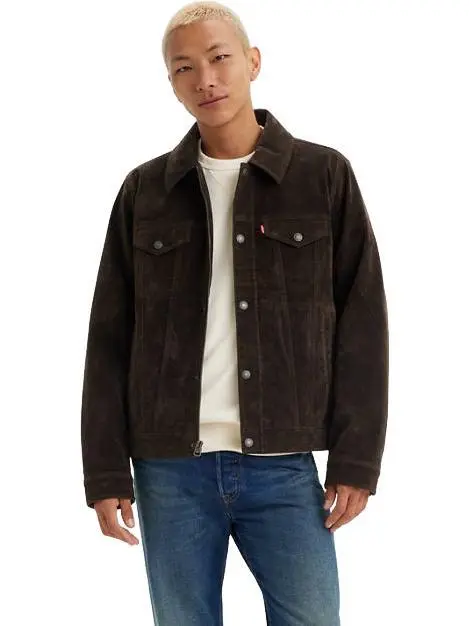 LEVI'S Vintage Faux Cow Suede Trucker Jacket - Dark Brown
