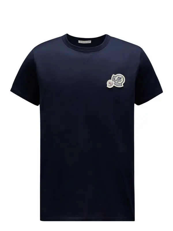 Moncler Double Logo Patch Cotton T-shirt - Blue