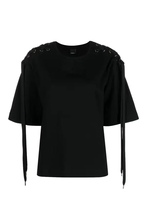 Pinko Lace-up Cotton T-shirt - Black