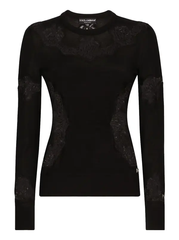 Dolce & Gabbana Lace-embroidered Crew-neck Jumper - Black