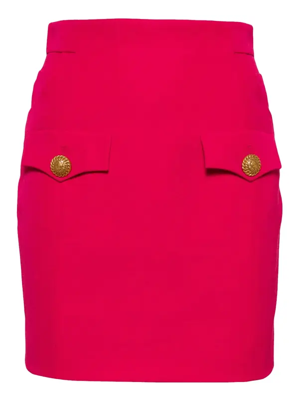 Balmain Button-embellished Virgin Wool Miniskirt - Pink