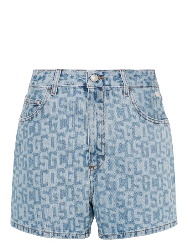 Gcds Monogram High-rise Denim Shorts - Blue