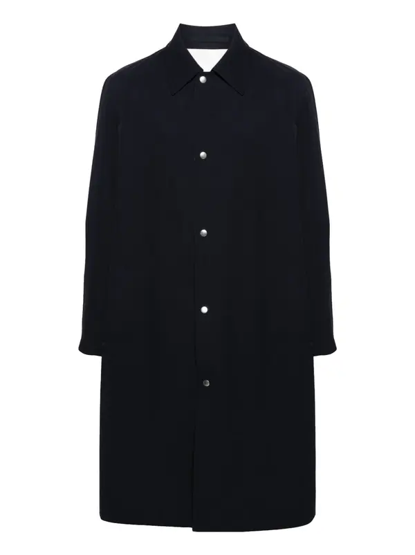 JIL SANDER Single-breasted Gabardine Wool Coat - Blue