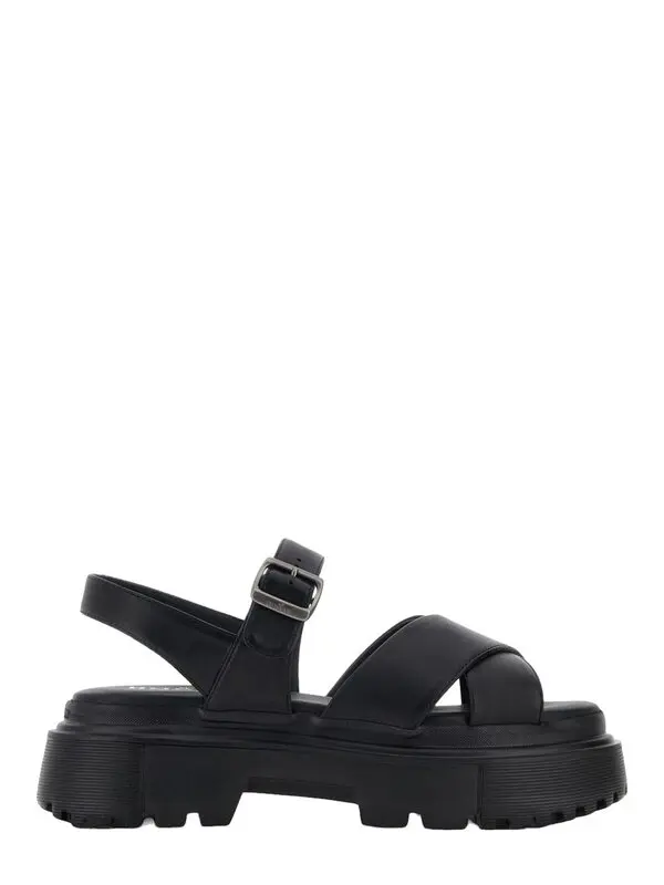 Hogan Crossover-straps Flat Sandals - Black