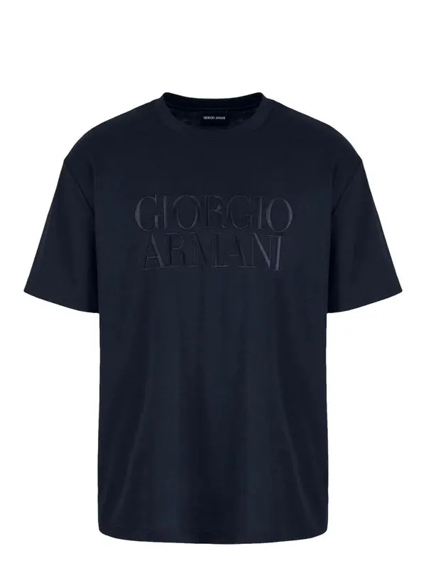 Giorgio Armani Logo-embroidered Cotton T-shirt - Blue