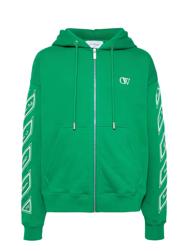 Off-White Diag-stripe Zip-up Hoodie - Green