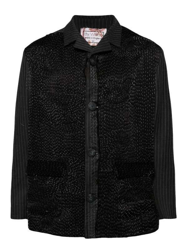 By Walid Embroidered Pinstripe Shirt Jacket - Black