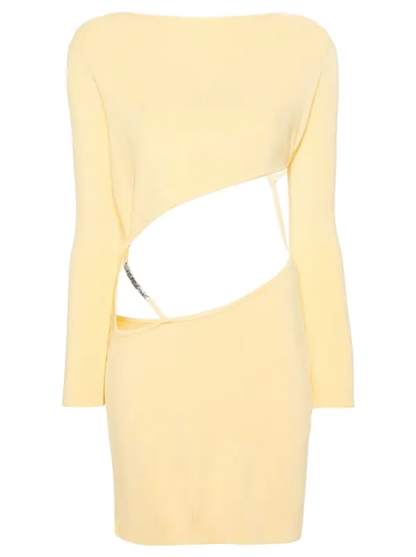 Gcds Asymmetric Ribbed Mini Dress - Yellow
