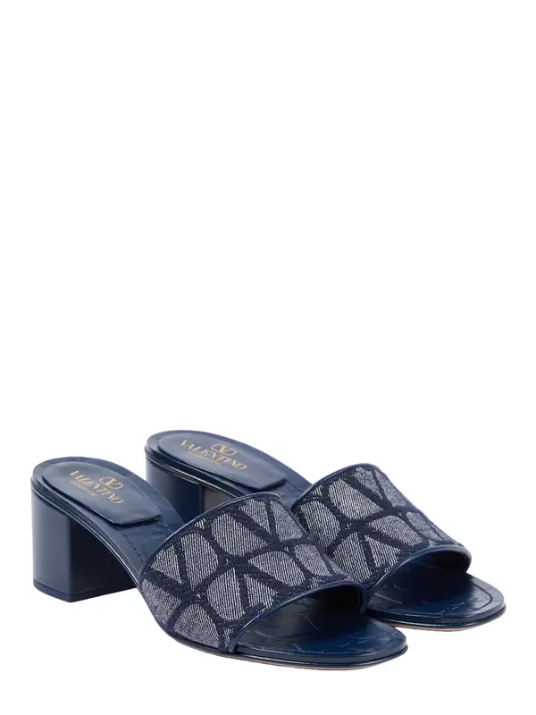 Valentino Garavani Toile Iconographe Denim Slides - Blue