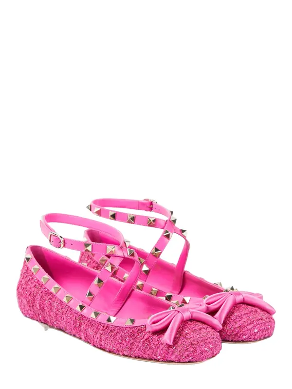 Valentino Garavani Rockstud Bouclé Ballet Flats - Pink