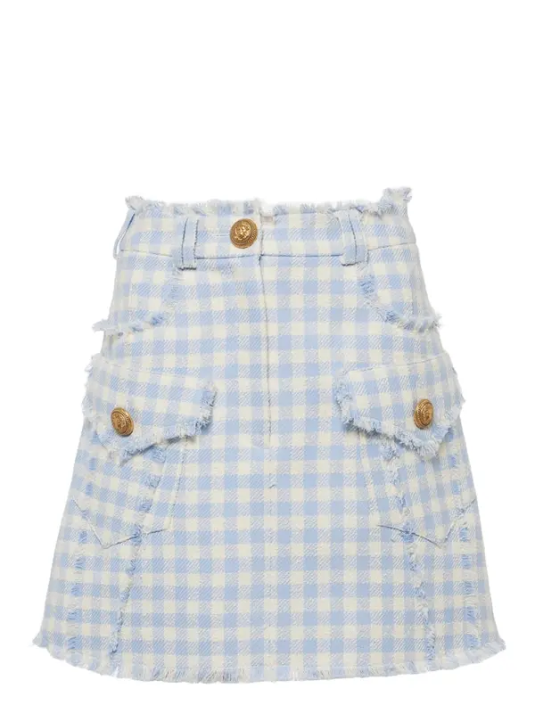 Balmain Checked Cotton-blend Tweed Miniskirt - Blue